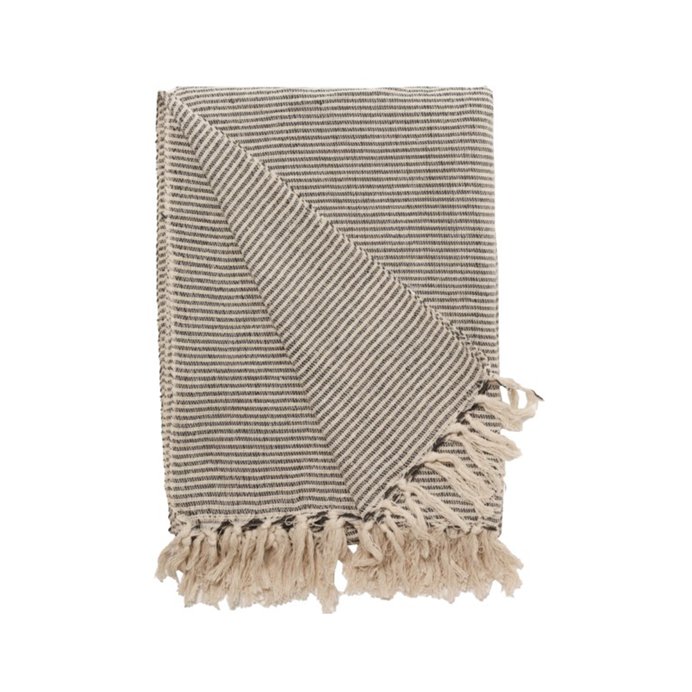 Plaid en coton 130x180 cm - Ecru et Gris