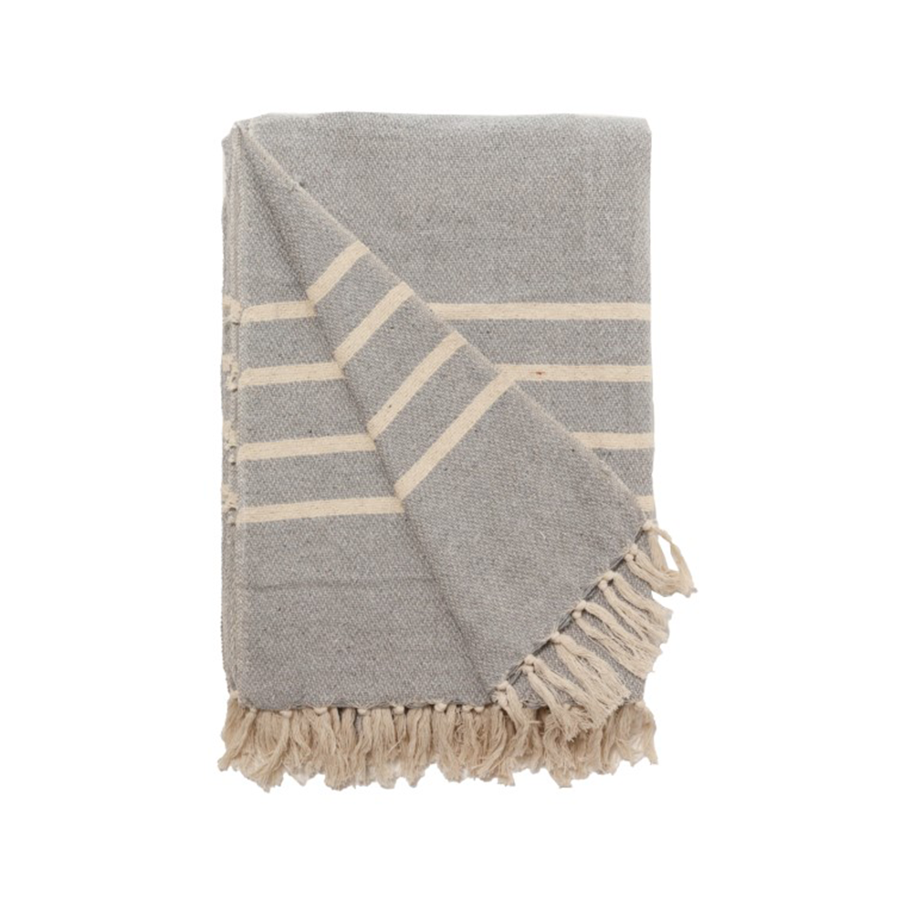 Plaid en coton 130x180 cm - Gris et Ecru